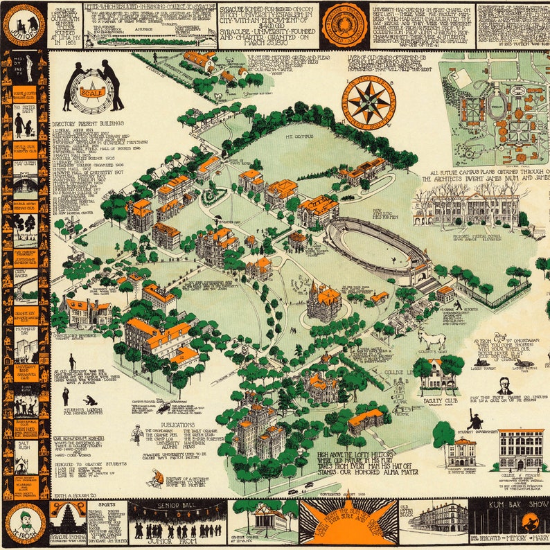 Map of Syracuse University Campus in 1928 Graduation Gifts | Etsy