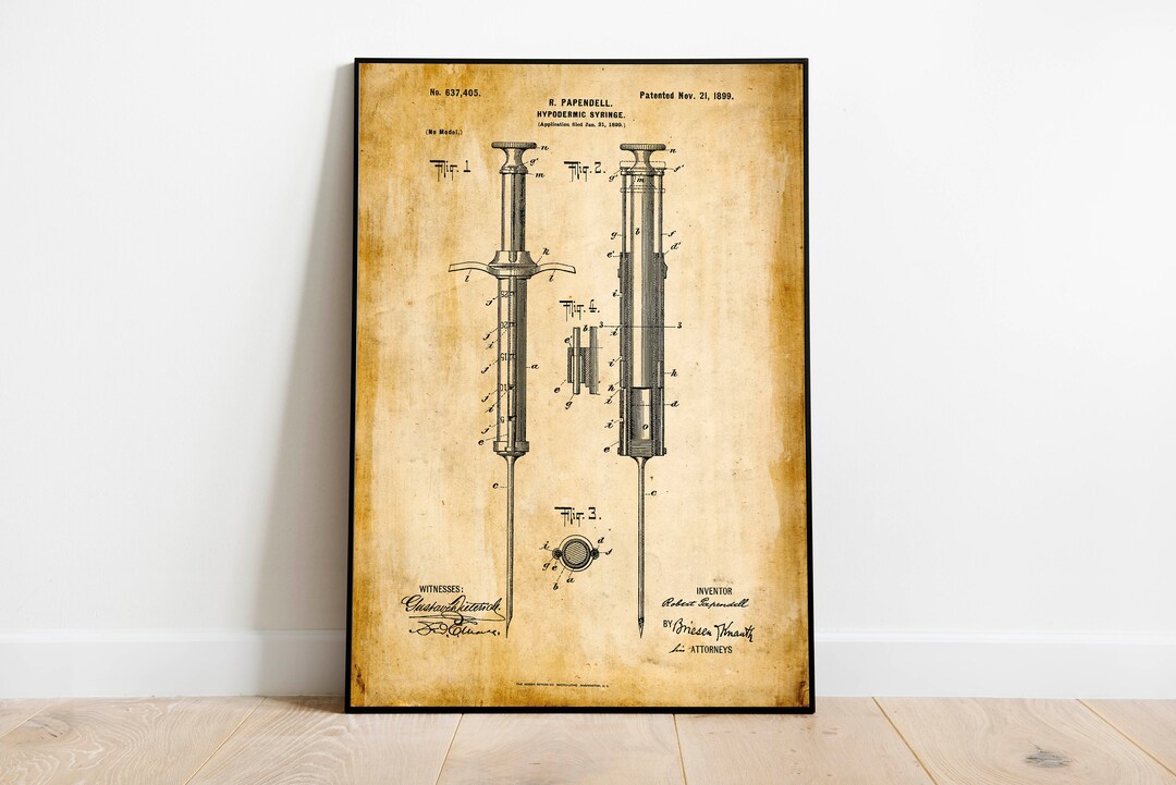 Syringe Patent Print| Framed Art Print| Vintage Poster Wall Decor| Art ...