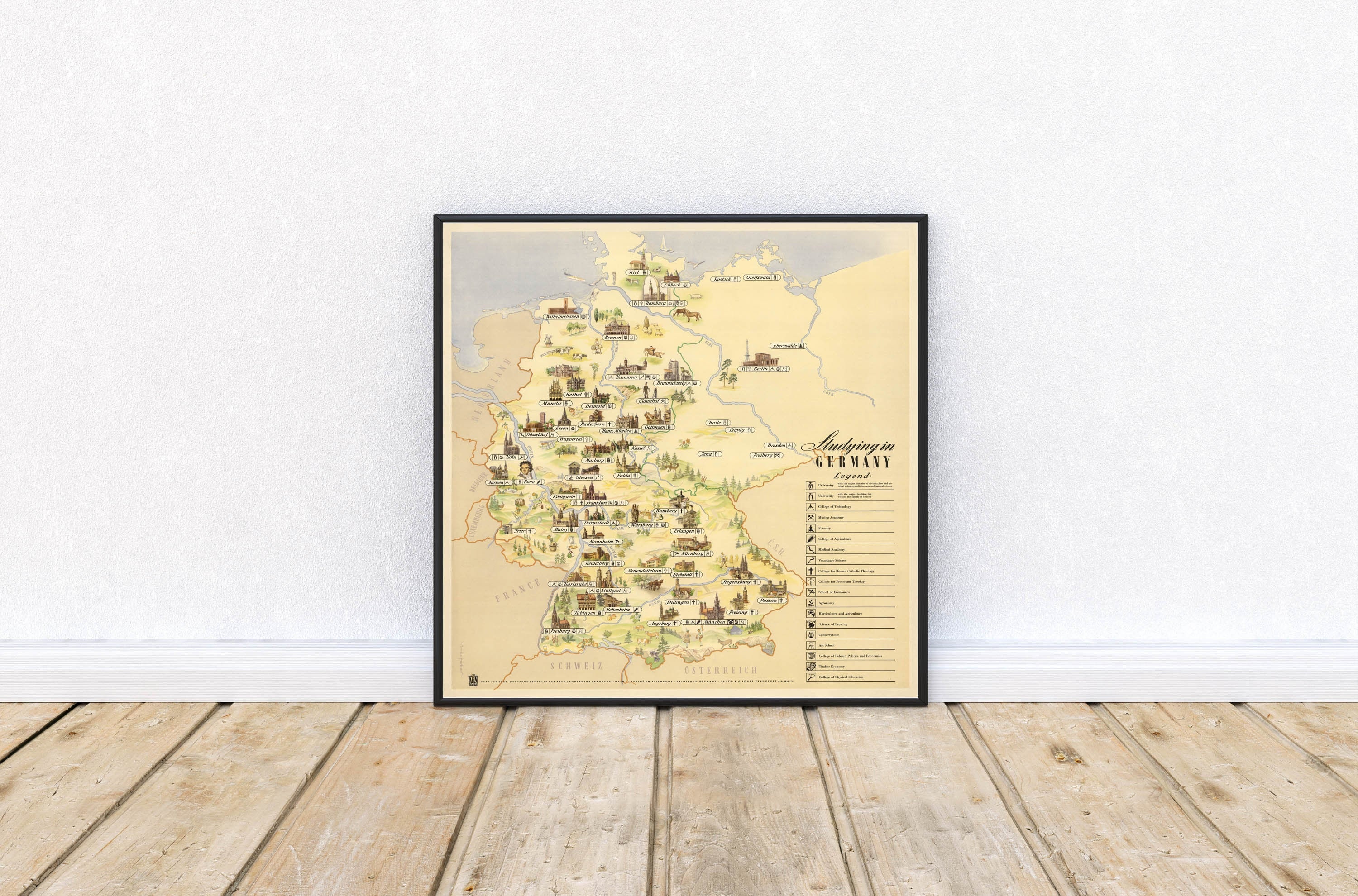Pictorial Map of Universities in Germany Chart Map of German - Etsy