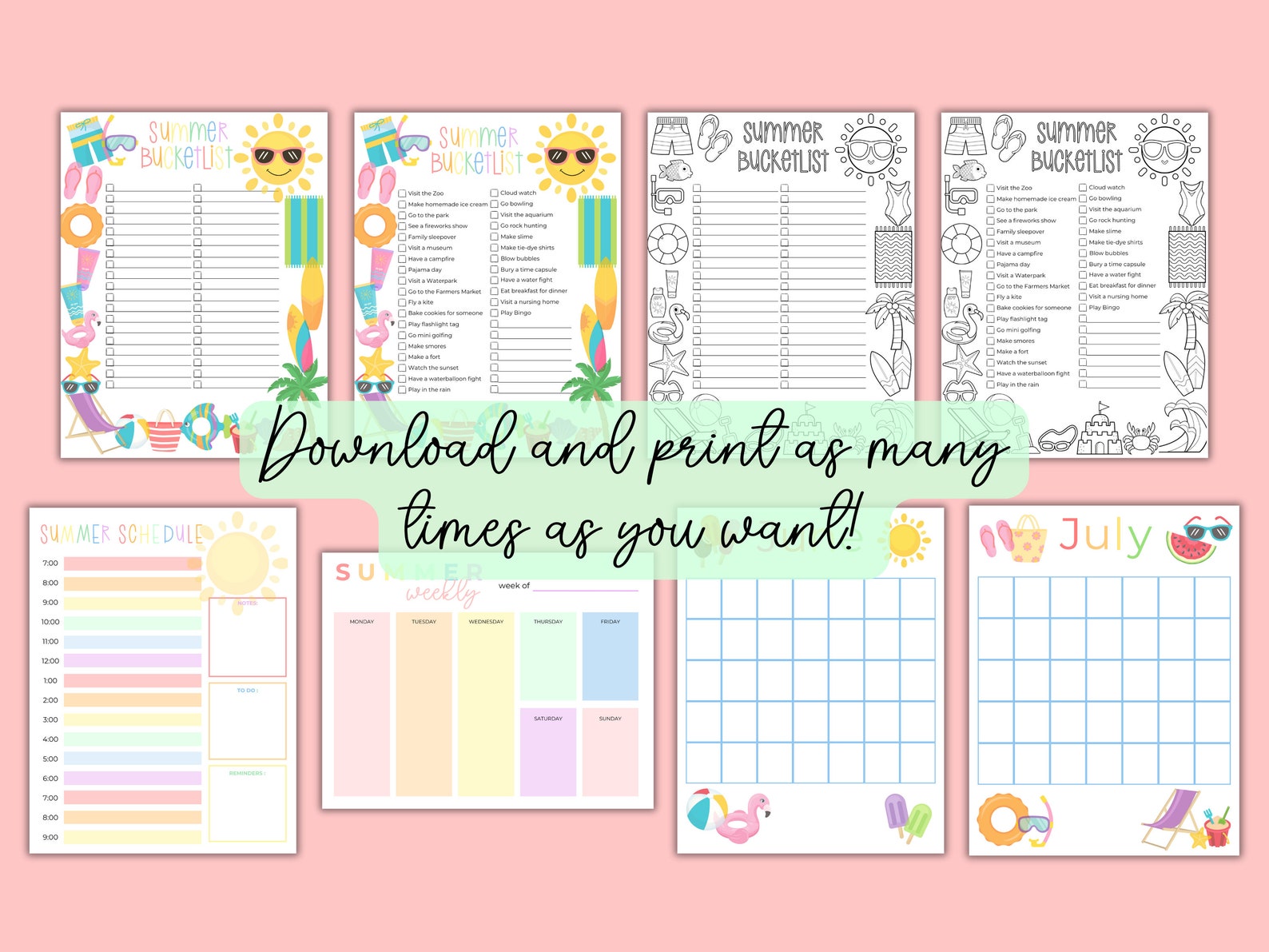 Printable SUMMER Planner Bundle Summer Calendar Summer Checklist Summer ...