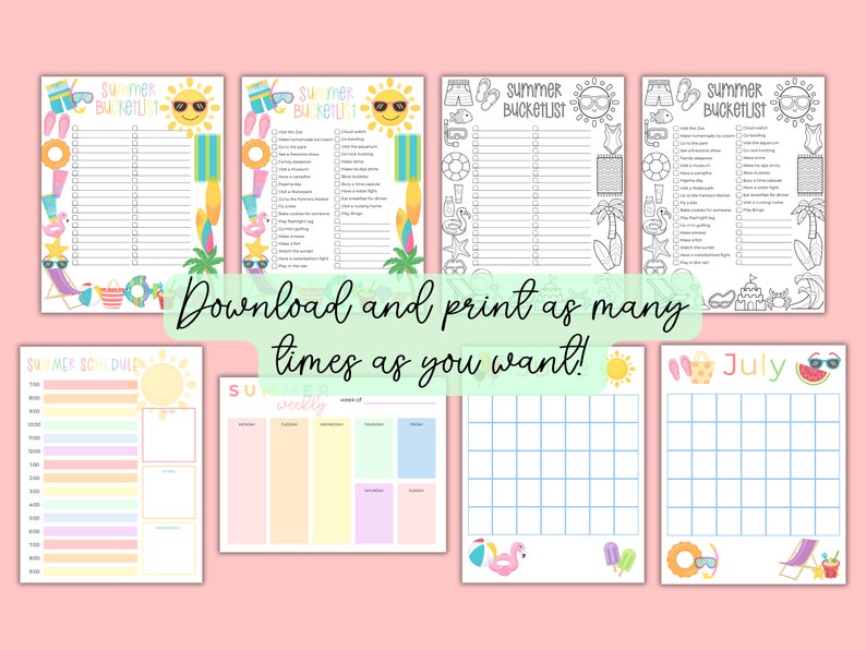 Printable SUMMER Planner Bundle Summer Calendar Summer Checklist Summer ...