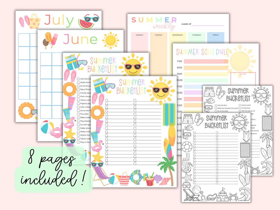 Printable SUMMER Planner Bundle Summer Calendar Summer Checklist Summer ...