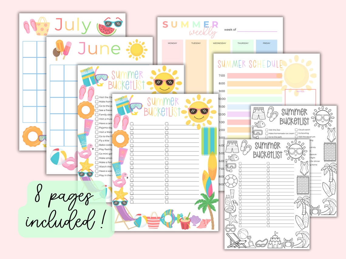 Printable SUMMER Planner Bundle Summer Calendar Summer Checklist Summer ...