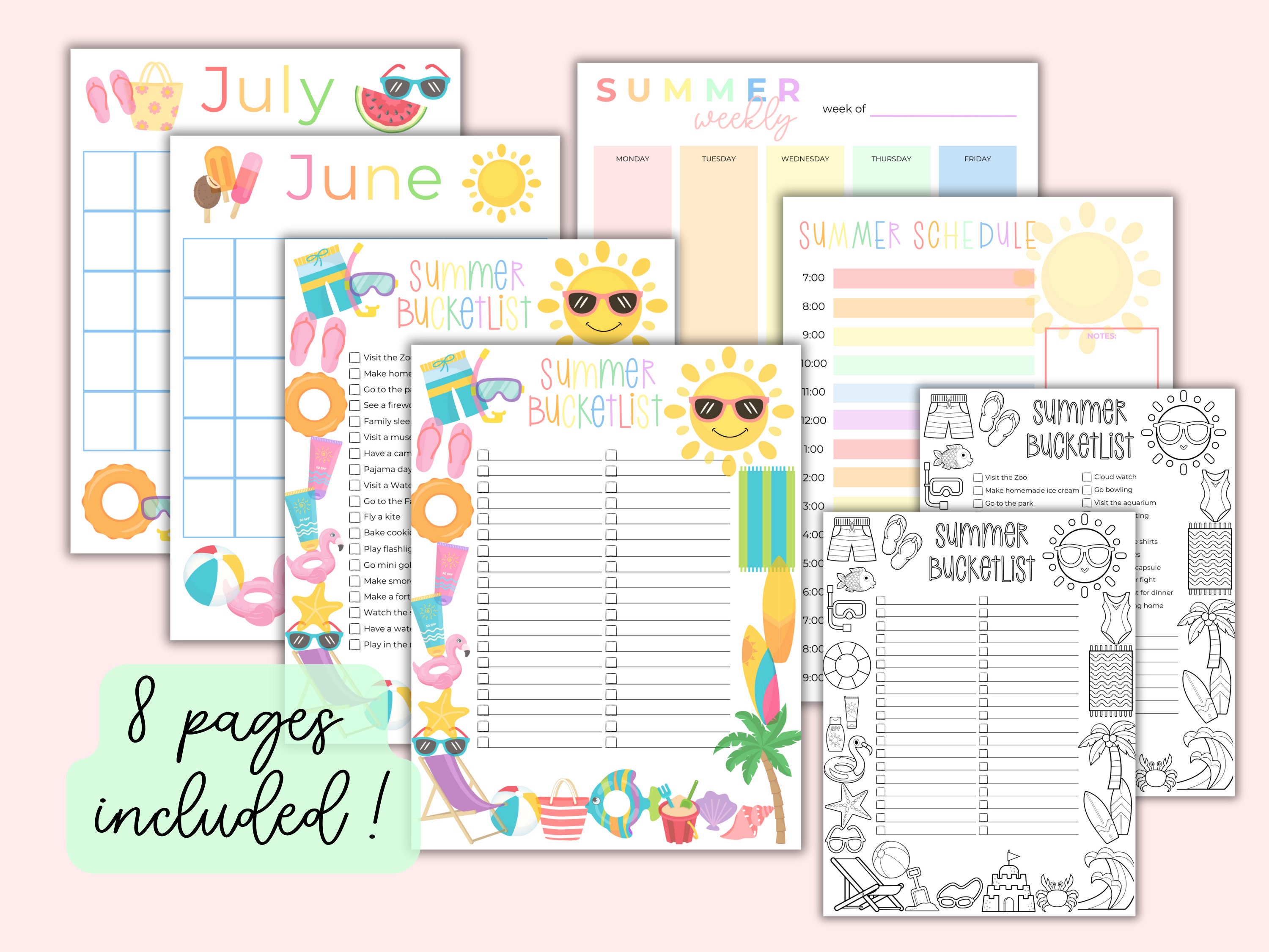 Printable SUMMER Planner Bundle Summer Calendar Summer Checklist Summer ...