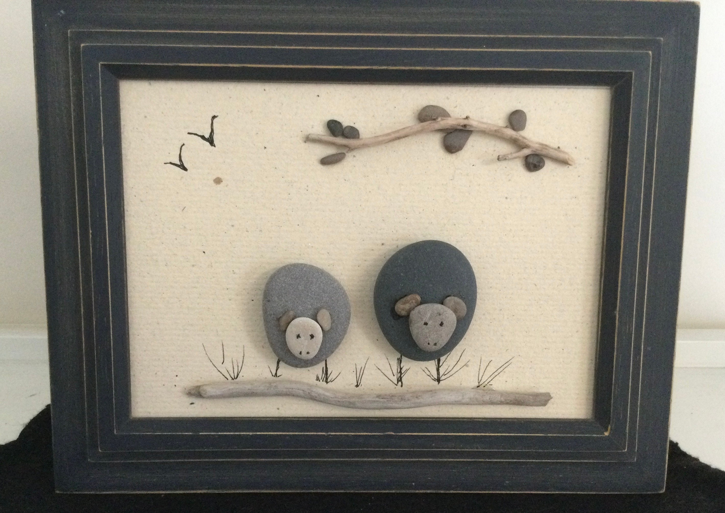 Pebble Art Sheep Driftwood Pebbles Wall Art Birds - Etsy