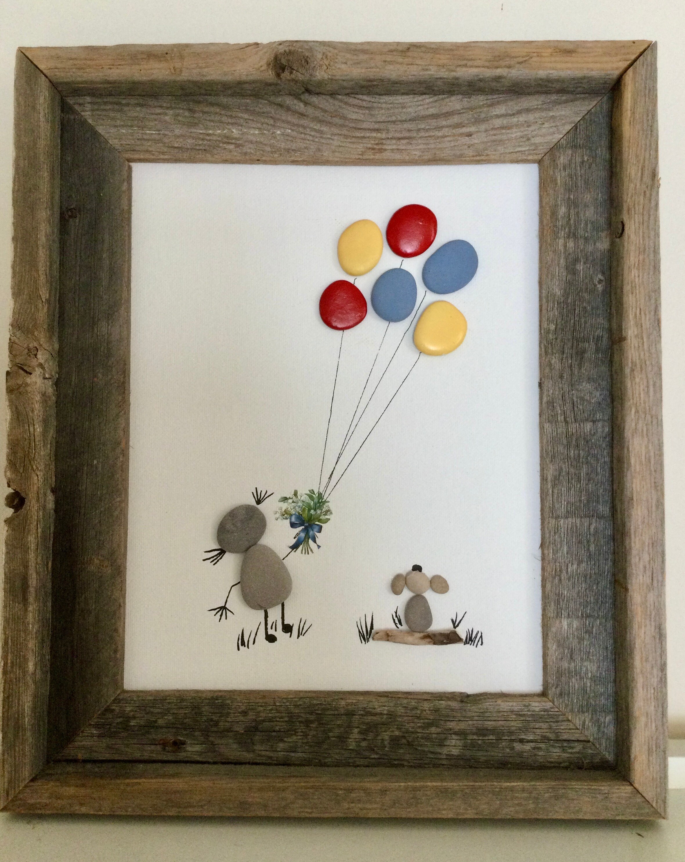 Pebble Art Handmade Girl Balloons Framed Lake Michigan - Etsy