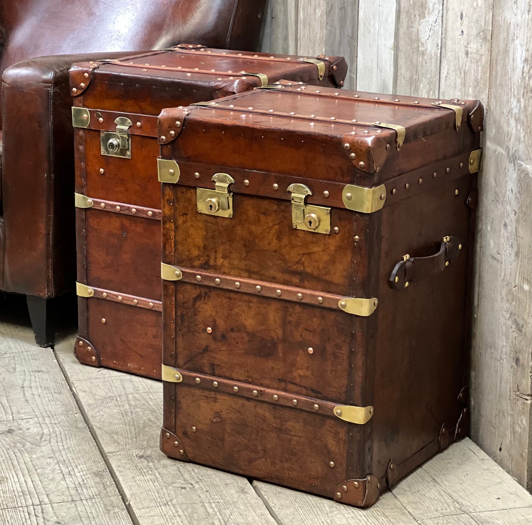 Antique Leather Designer Trunks Home Decor End Tables British Handmade ...