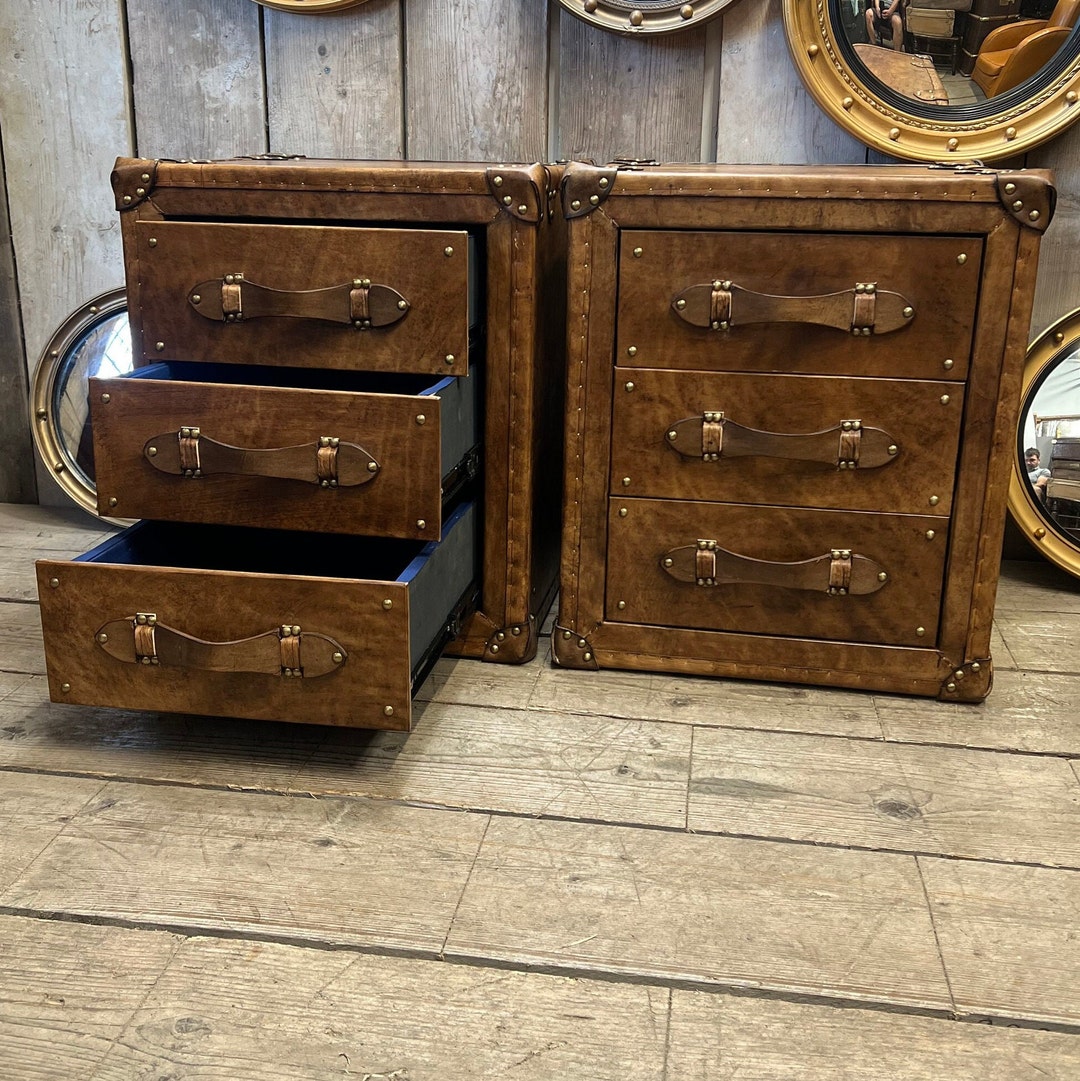 Bridle Tan Leather Bedside Drawers - Etsy