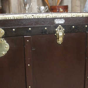 1920s Large Antique Garment Gown Trunk Brass Bound Reception Furniture ...