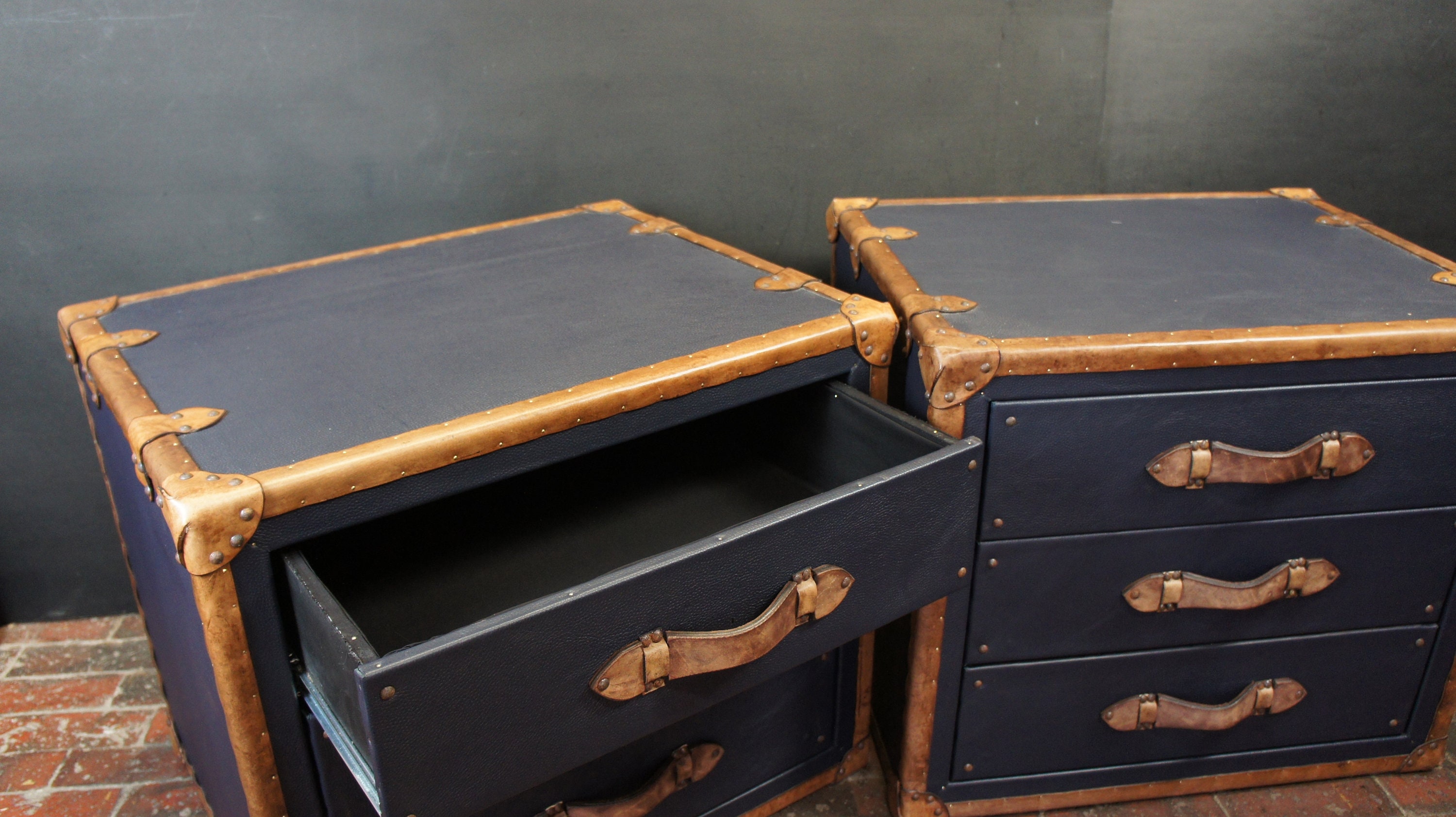Luxury Pebble Blue Leather Console Tables - Etsy