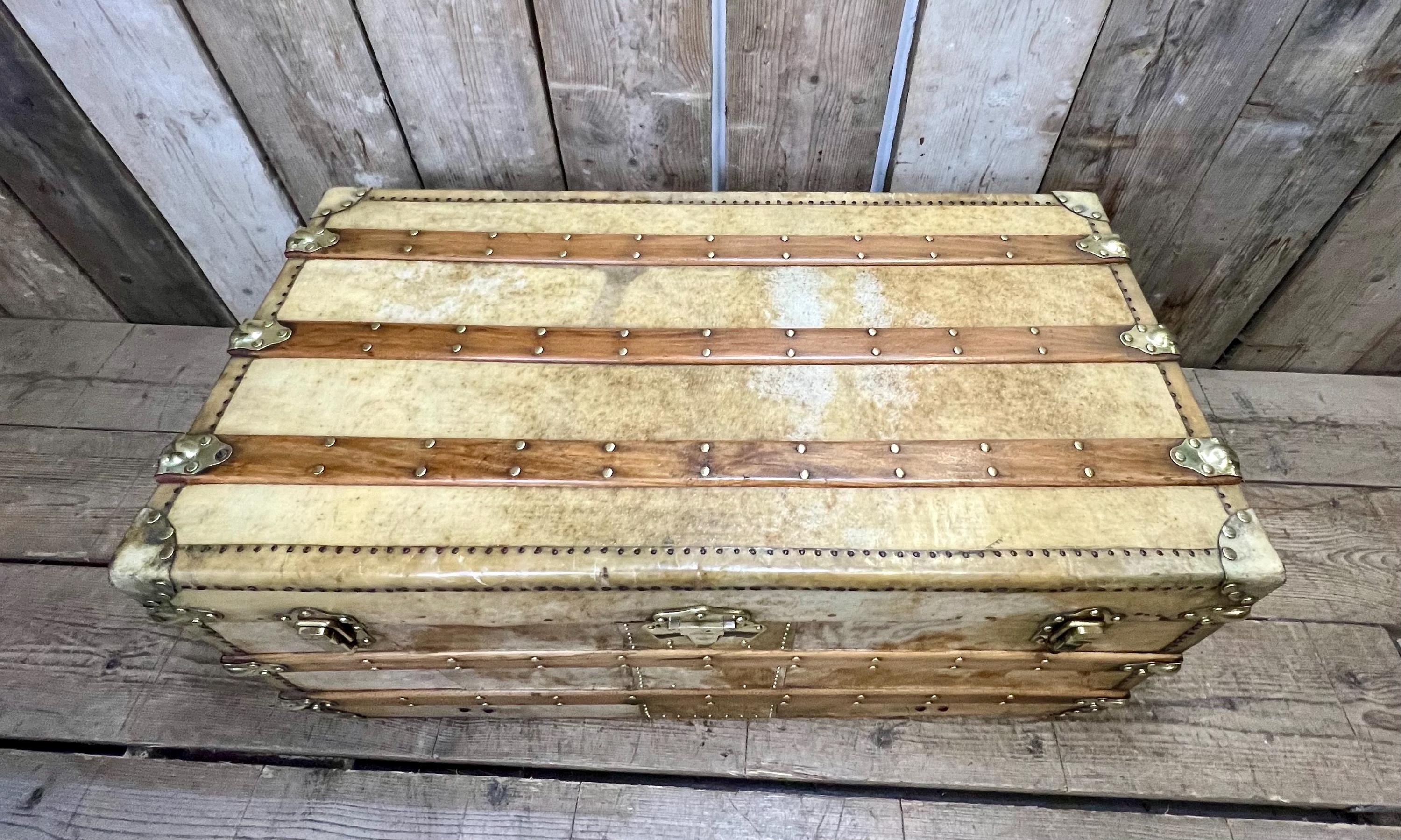 Antique Vellum & Brass Steamer Trunk - Etsy