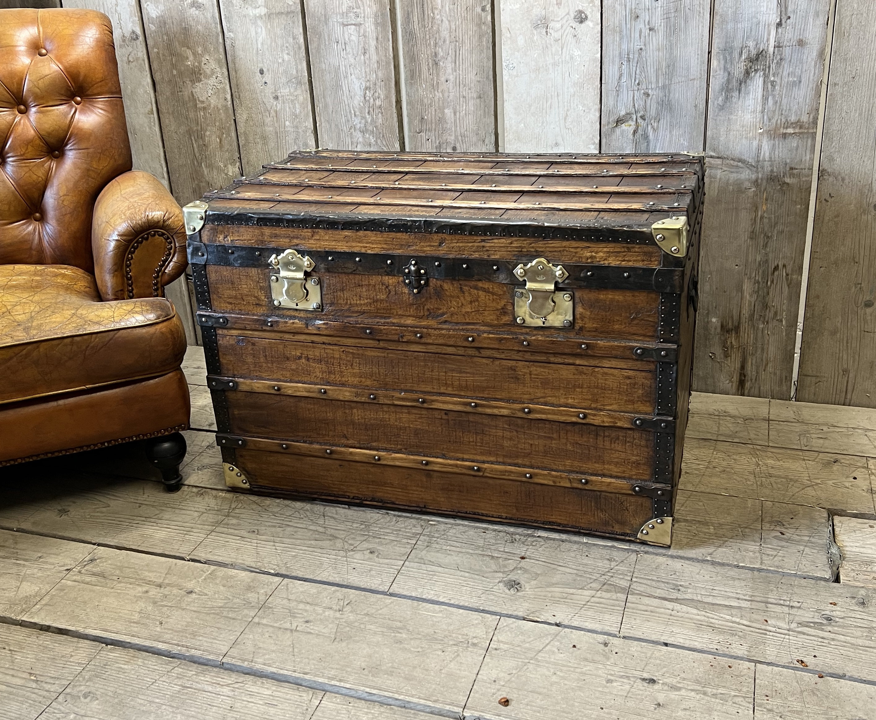 Huge French Antique Steamer Trunk Brass Fittings Farmhouse - Etsy