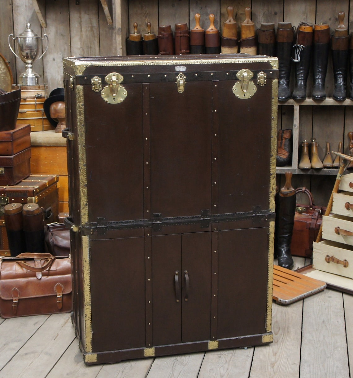 1920s Large Antique Garment Gown Trunk Brass Bound Reception | Etsy