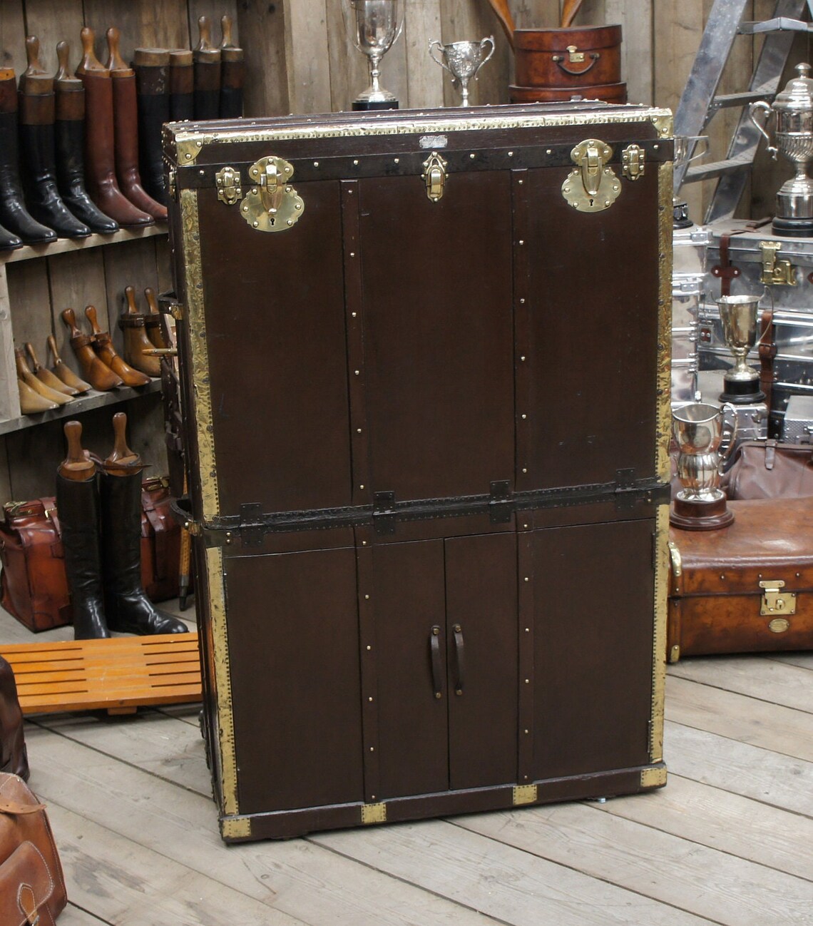 1920s Large Antique Garment Gown Trunk Brass Bound Reception | Etsy