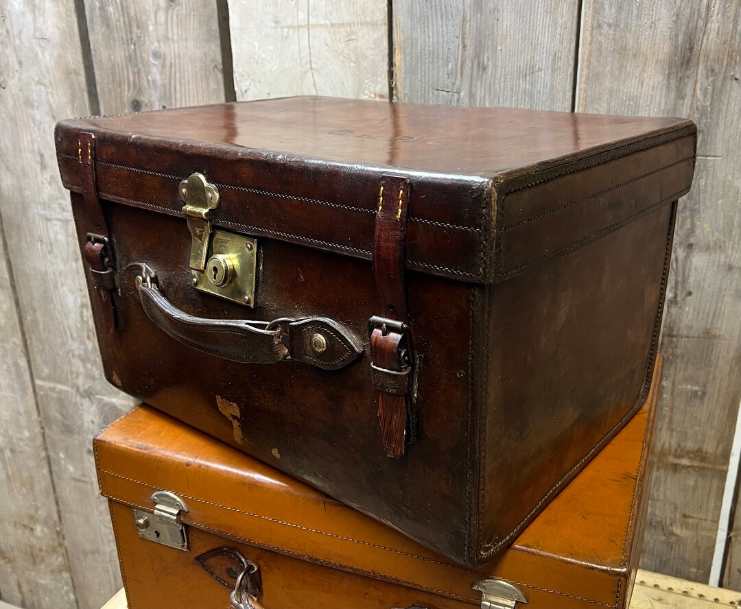 Victorian Solid Leather Hatbox Trunk by Army & Navy London - Etsy