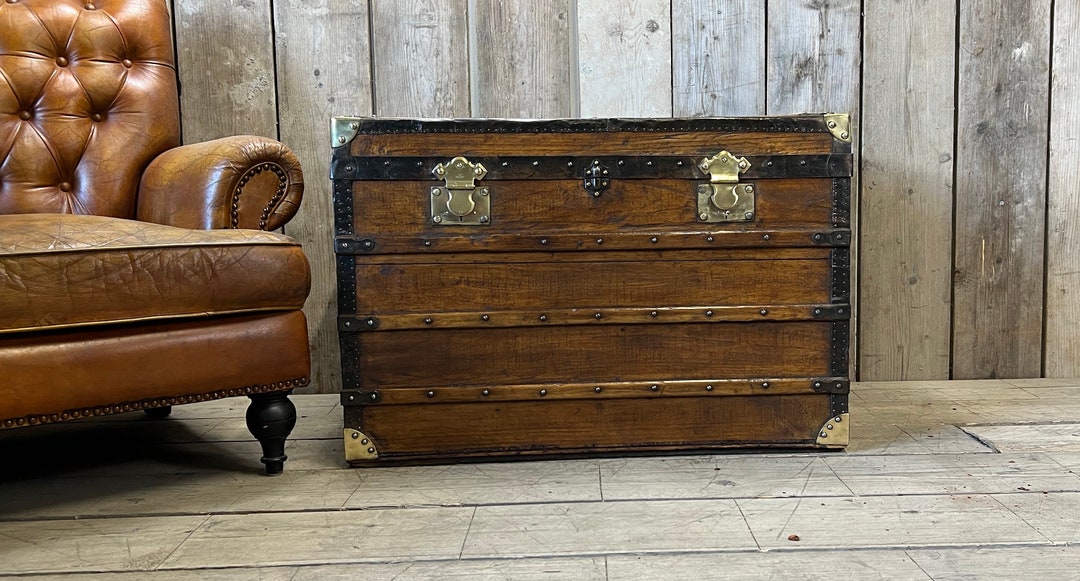 Huge French Antique Steamer Trunk Brass Fittings - Etsy