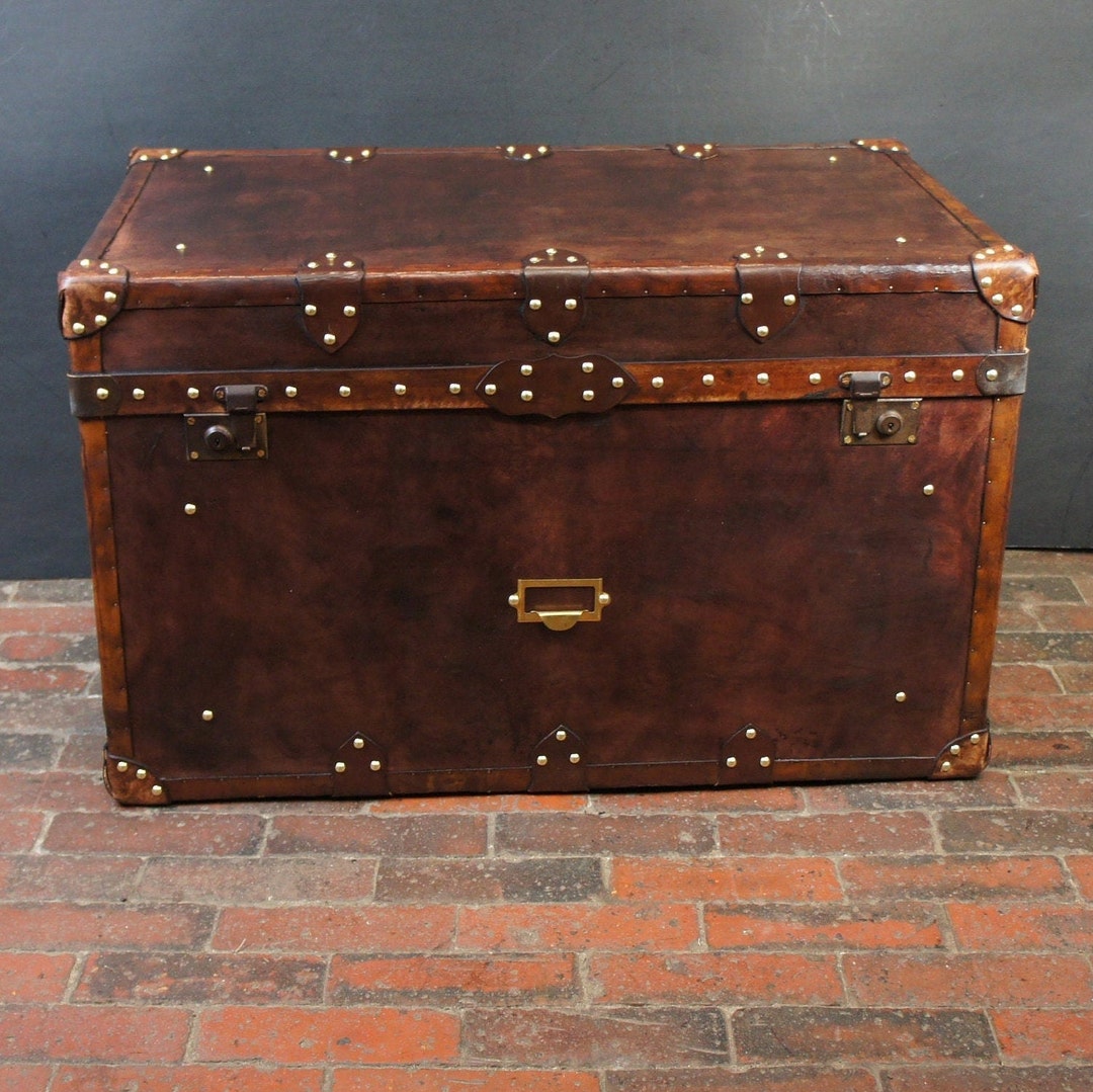 Dark Chestnut Brown Leather Coffee Table Trunk - Etsy