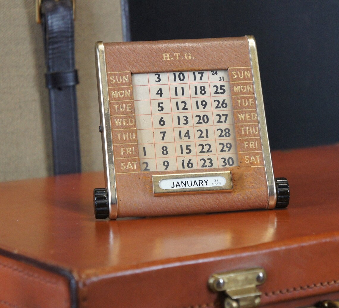Antique Leather Home Office Desk Top Calendar by Asprey London | Etsy