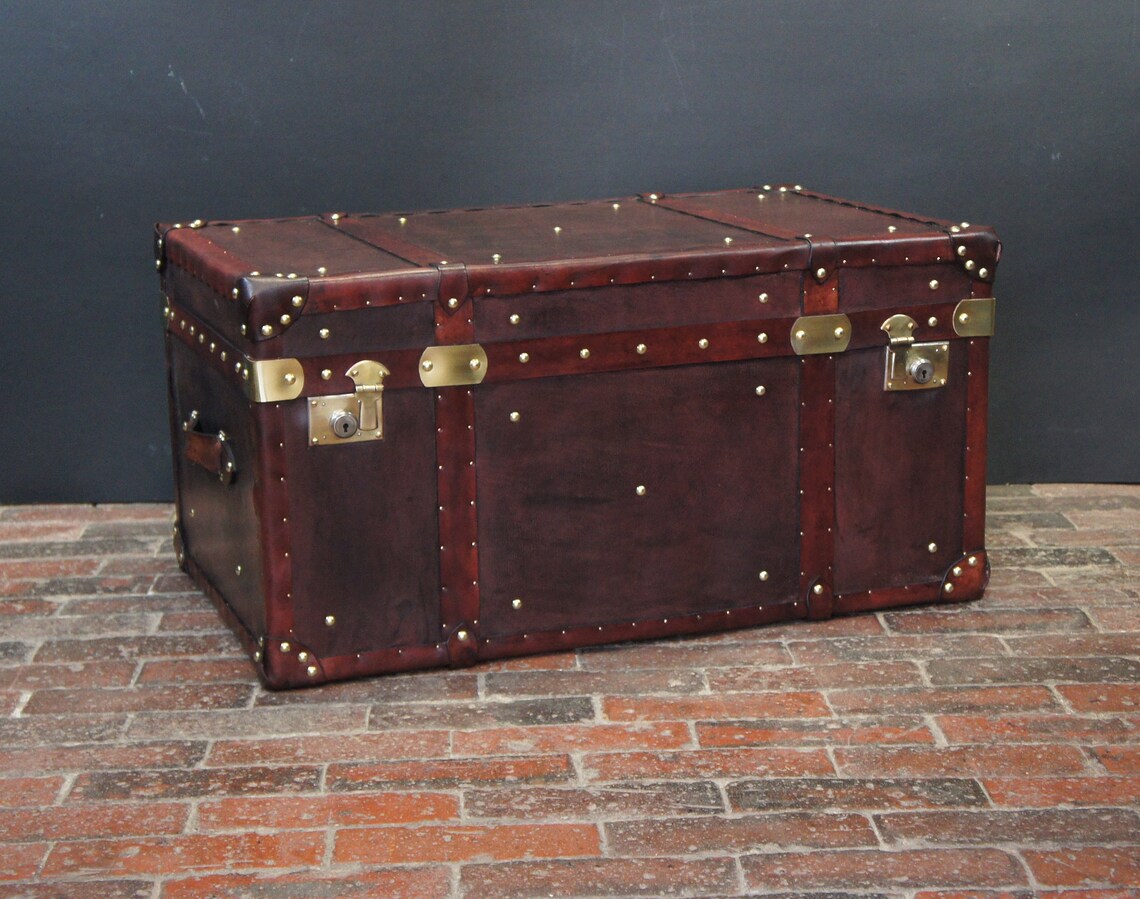 English Handmade Leather Coffee Table Trunk - Etsy
