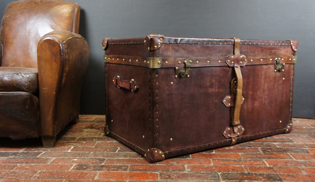 Handmade English Bridle Leather Coffee Table Trunk Medium Brown - Etsy
