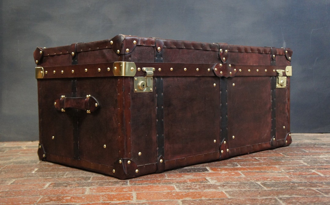 Travel Trunk Campaign Style English Leather Handmade - Etsy