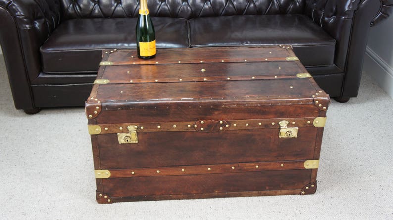 Large Antique Inspired Large Leather Coffee Table Trunk - Etsy UK