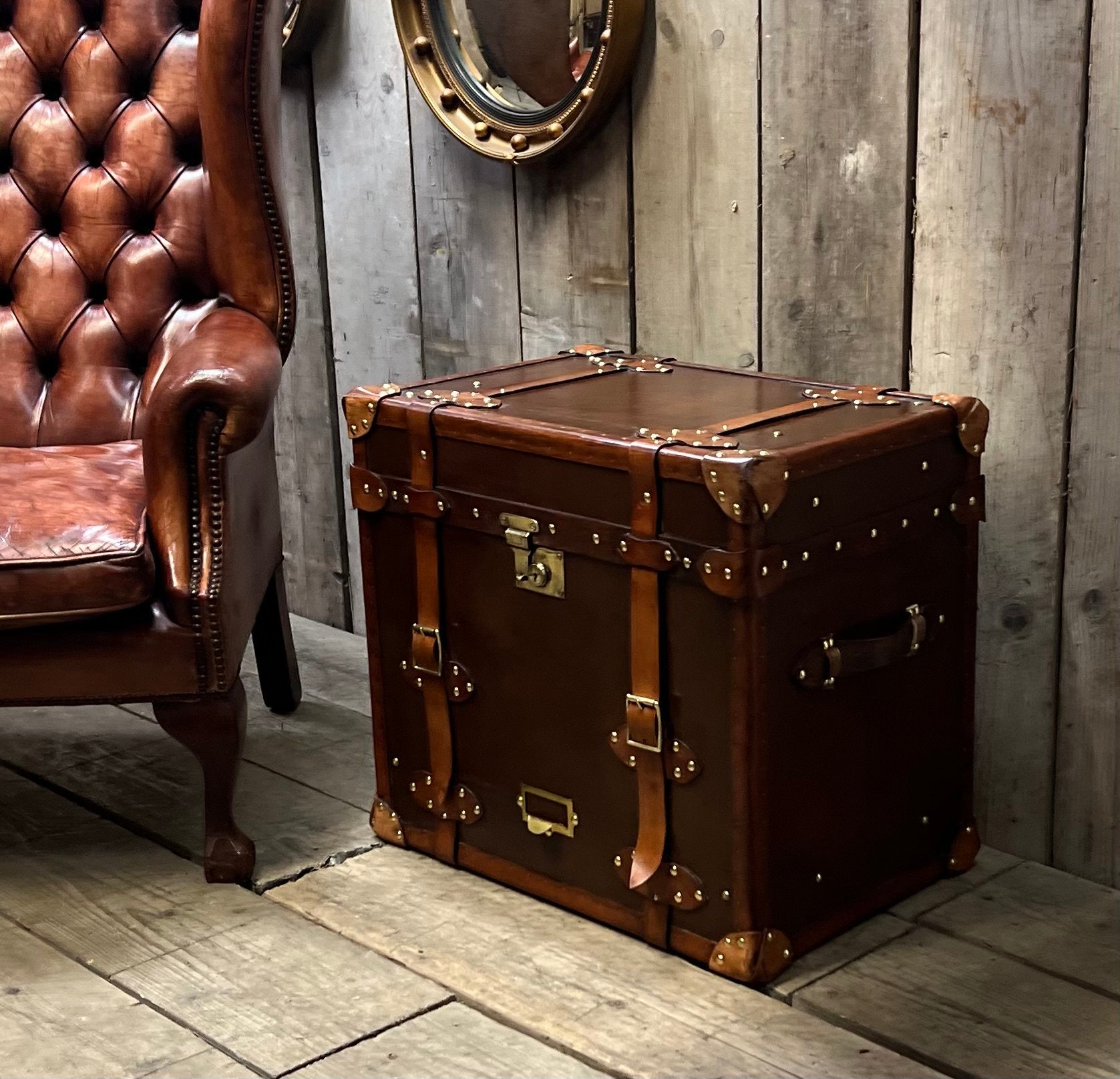 Bespoke Antique Belted Leather Console Side Table - Etsy