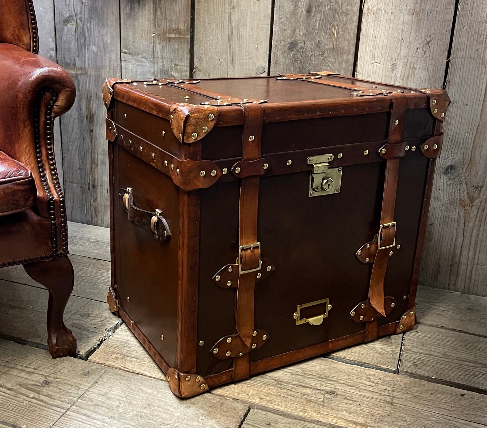Bespoke Antique Belted Leather Console Side Table - Etsy