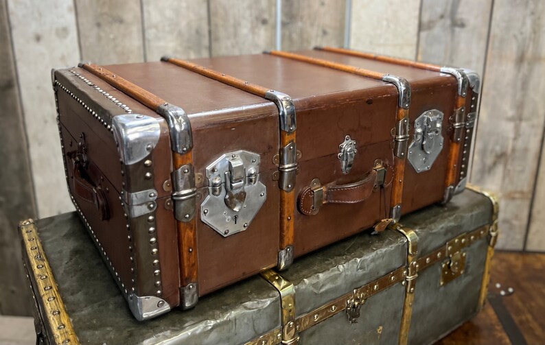 Vintage Travel Trunk With Aluminium Fittings & Keys Luxury - Etsy