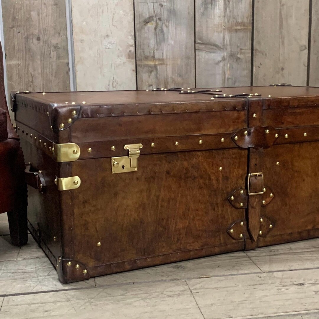 Leather Trunk | Custom English Handmade | Hand Made Hand Dyed - Etsy