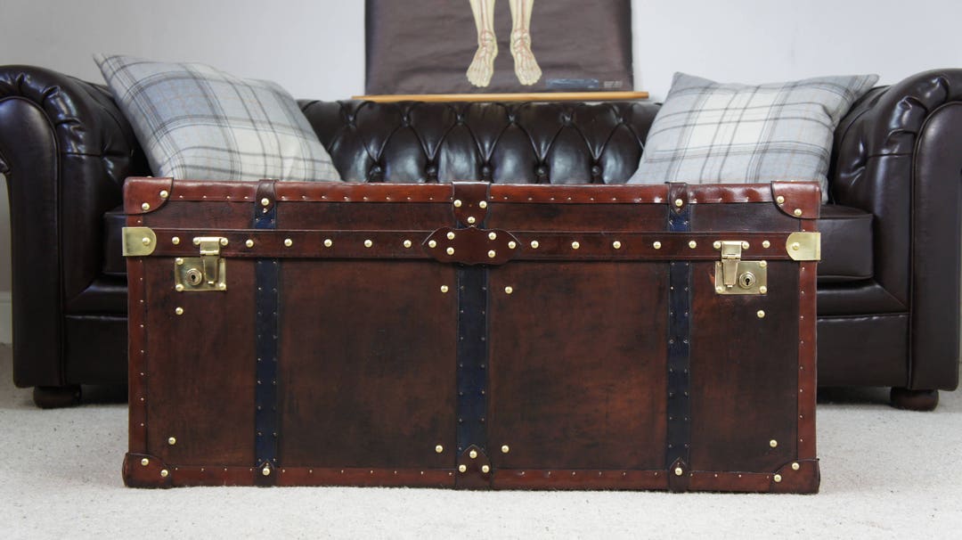 Large Antique Leather Handmade Trunk Chest Home Decor Bedroom - Etsy