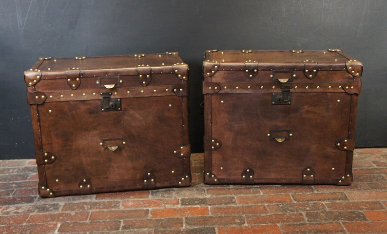 Vegetable Tan Leather English Side Table Trunks - Etsy