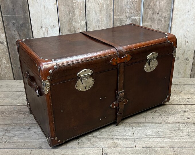 Antique Full Leather French Travel Trunk by GAUTIER - Etsy