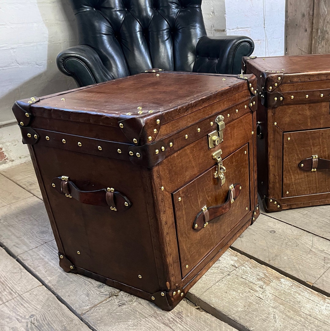 Luxury Mid Brown Leather Bedroom Side Draw Set - Etsy