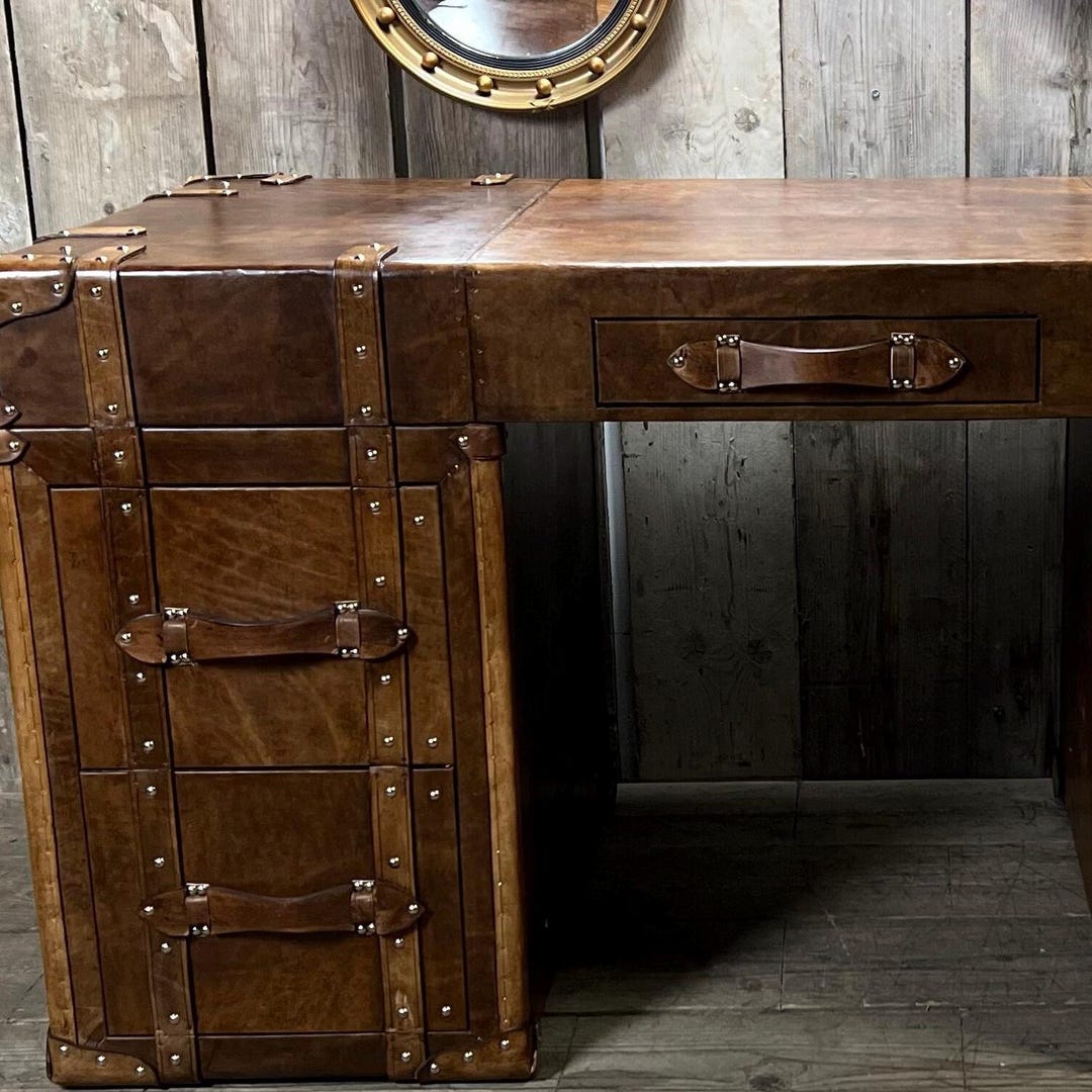 Luxury Hand Dyed Colonial Style Leather Office Desk - Etsy