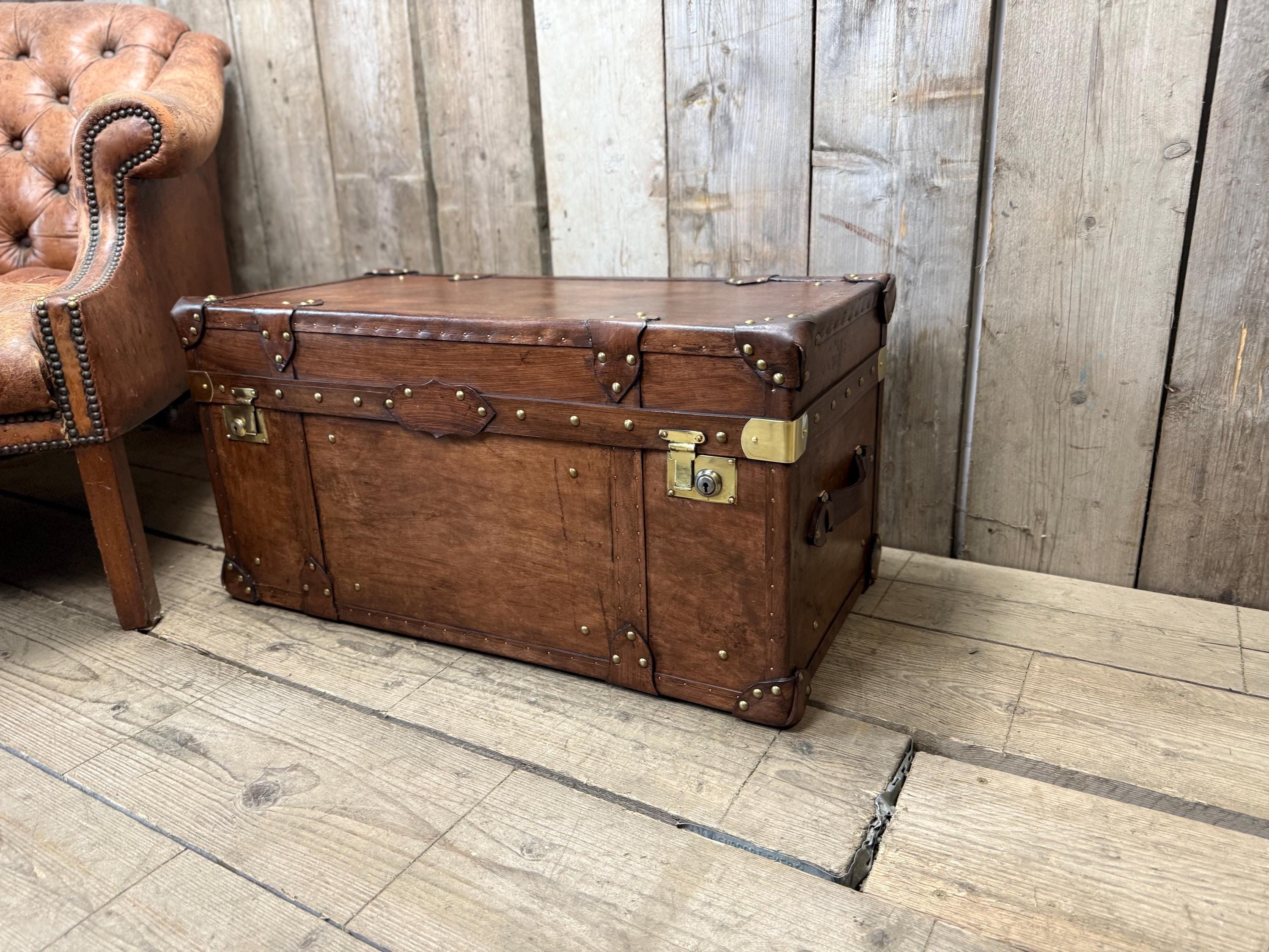 Hand Dyed Medium Oak Chest - Leather Storage Trunk - English Handmade ...