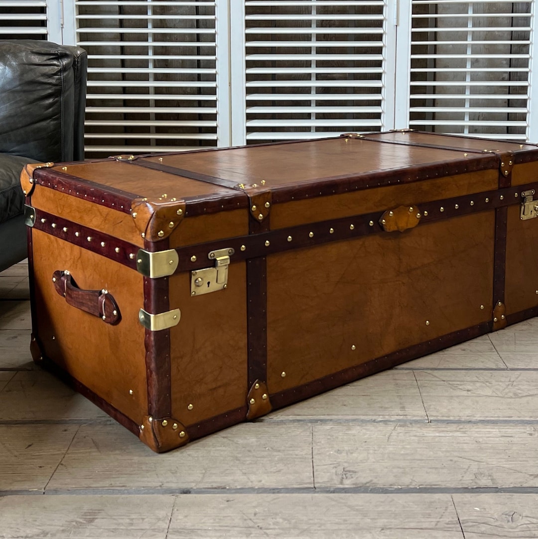 London Tan Handcrafted Leather Livingroom Trunk - Etsy