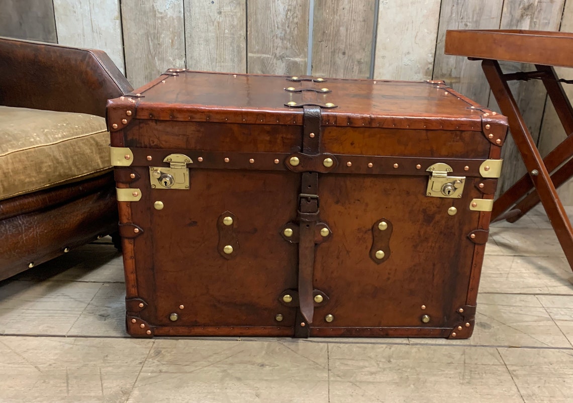 Antique Leather Luxury English Coffee Table Trunk Coach Trunk - Etsy UK