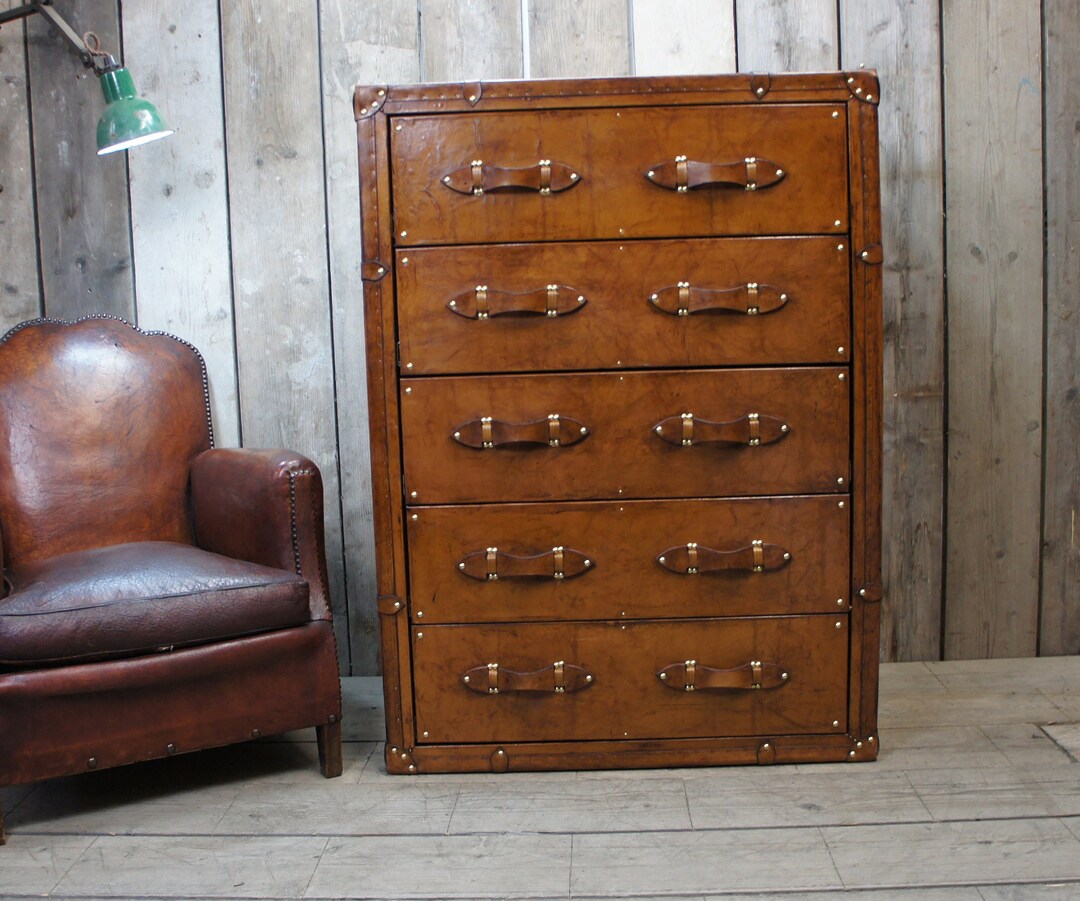 Luxury Tan Leather Tall Set of Drawers - Etsy