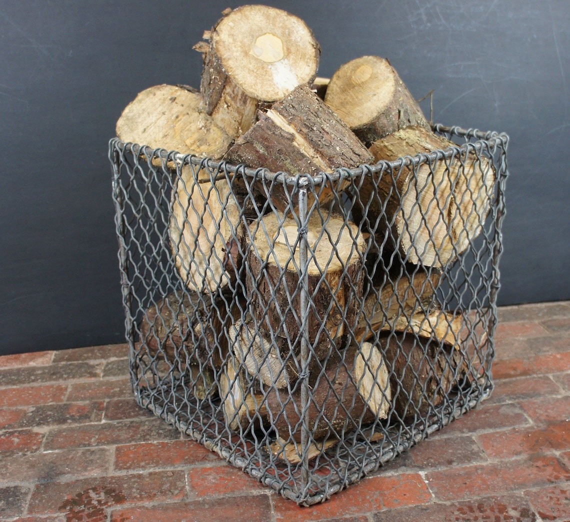 Large Industrial Vintage Galvanised Wire Log Basket | Etsy