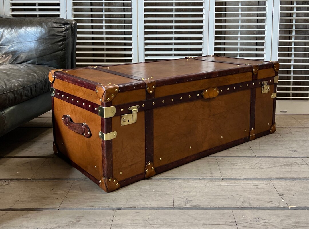 London Tan Leather Trunk - Etsy