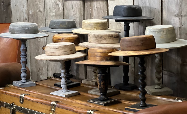 Antique Wooden Hat Block Forms on Wooden Stands Shop - Etsy