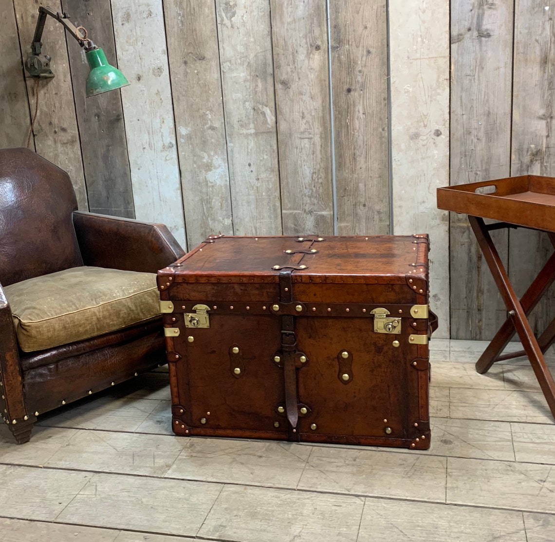 Antique Leather Luxury English Coffee Table Trunk Coach Trunk - Etsy