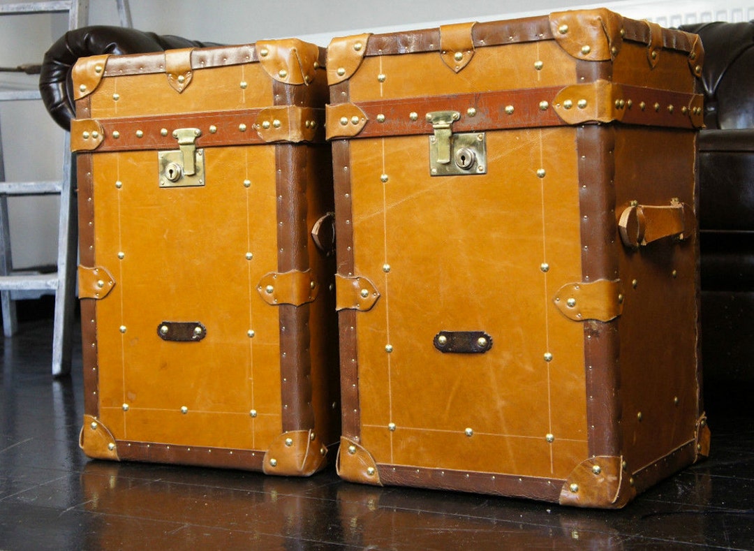 Pair of English Tan Leather Cabin Trunk Chests - Etsy
