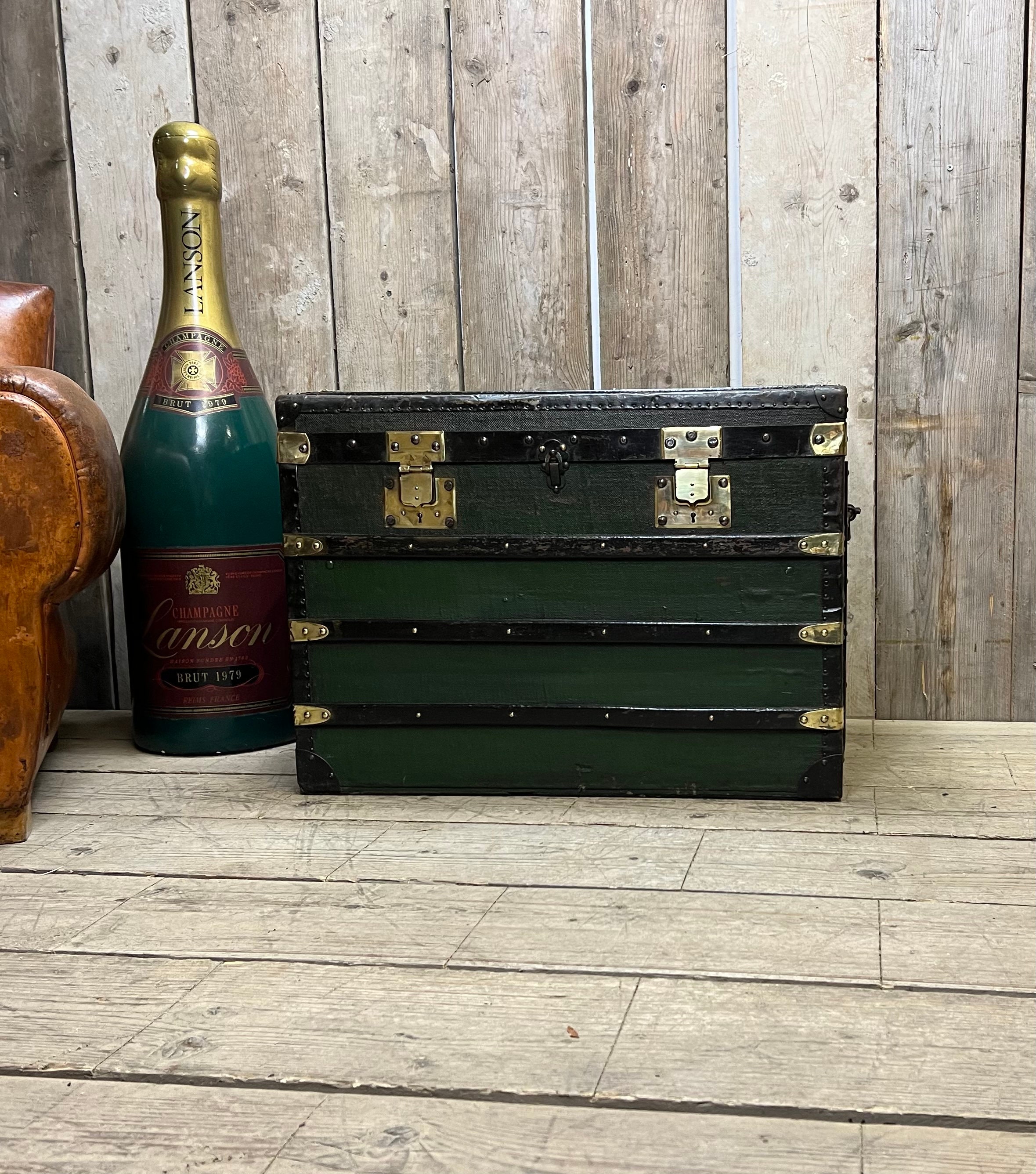Antique Green French Steamer Trunk Bed End Blanket Box Coffee Table ...