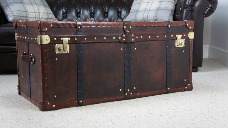 Large Antique Leather Handmade Trunk Chest Home Decor Bedroom - Etsy