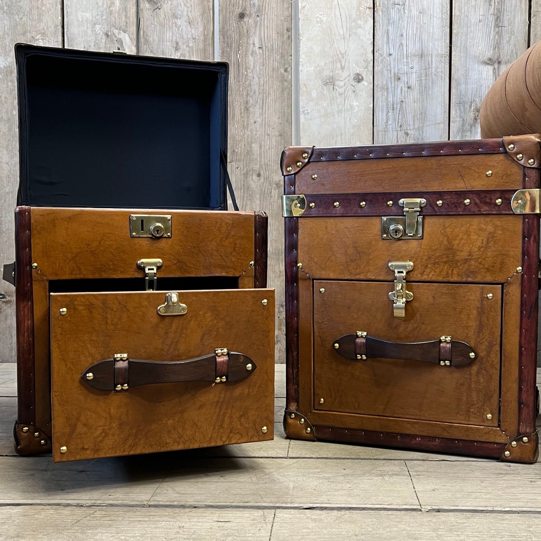 Pair of Tan Leather Occasional Side Table Trunks, Home Decor, - Etsy