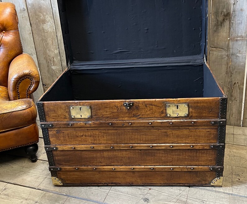 Huge French Antique Steamer Trunk Brass Fittings Farmhouse - Etsy