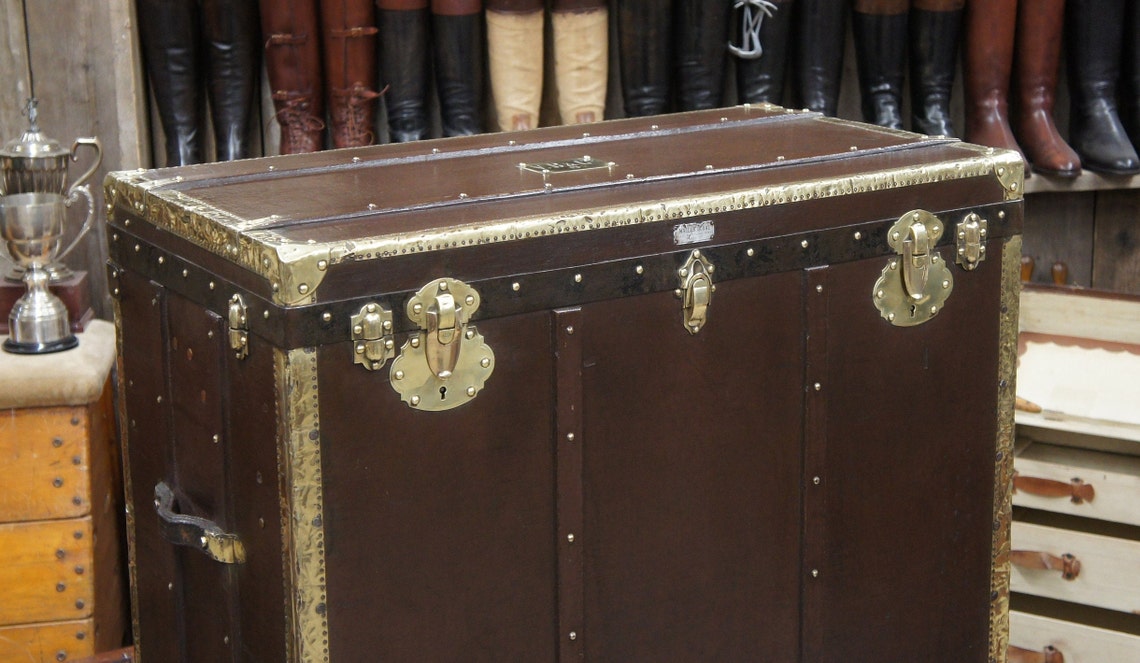 1920s Large Antique Garment Gown Trunk Brass Bound Reception | Etsy