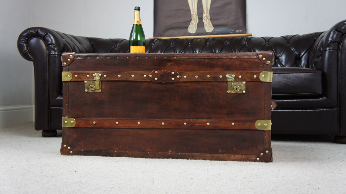 Large Antique Inspired Large Leather Coffee Table Trunk - Etsy UK